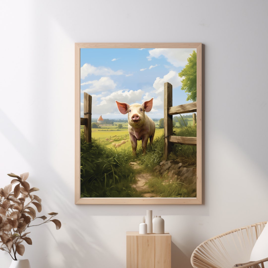 Cute Pig in Green Lane Art Digital Download Pig in Lane Landscape ...