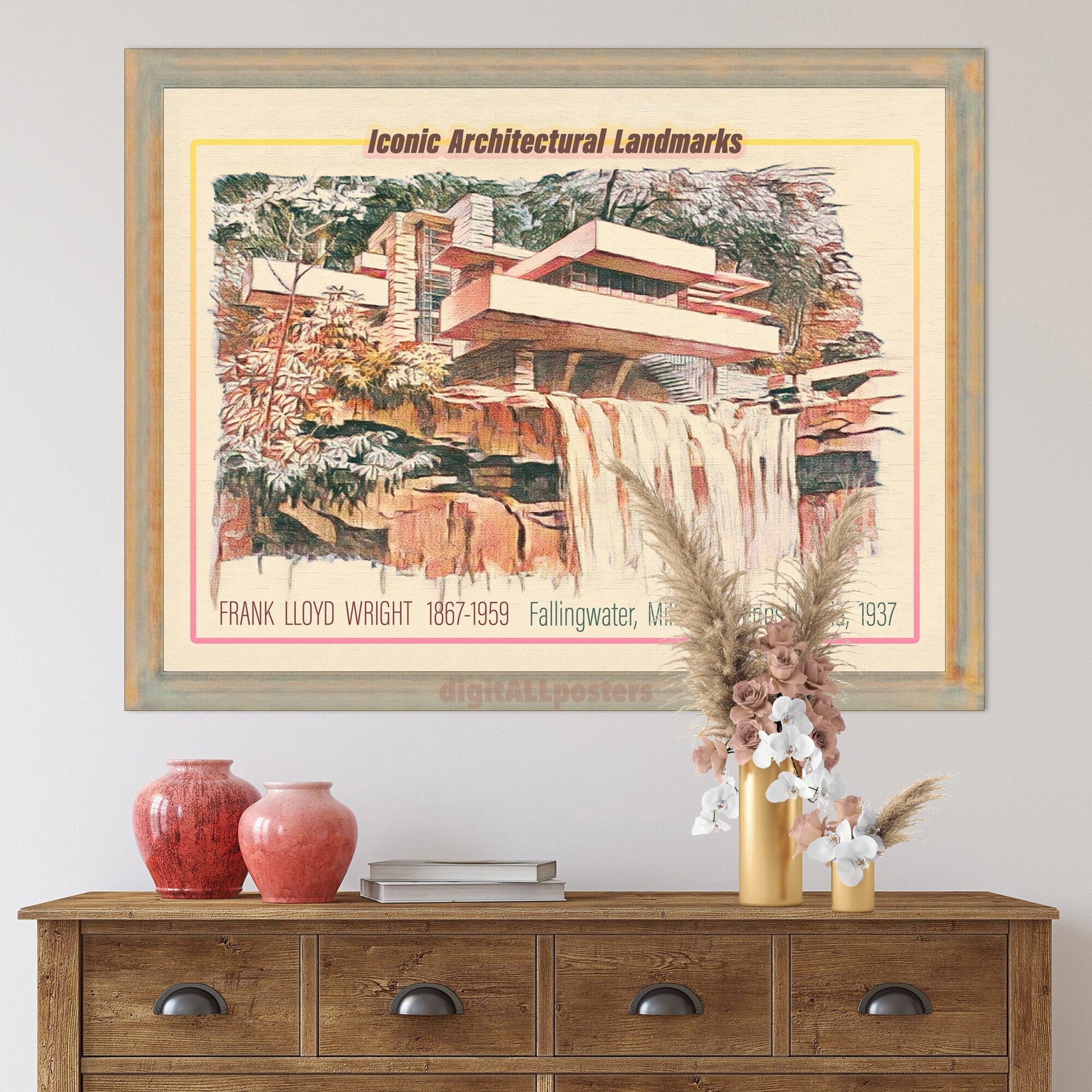 Frank Lloyd Wright Fallingwater Poster Wall Art, Downloadable ...