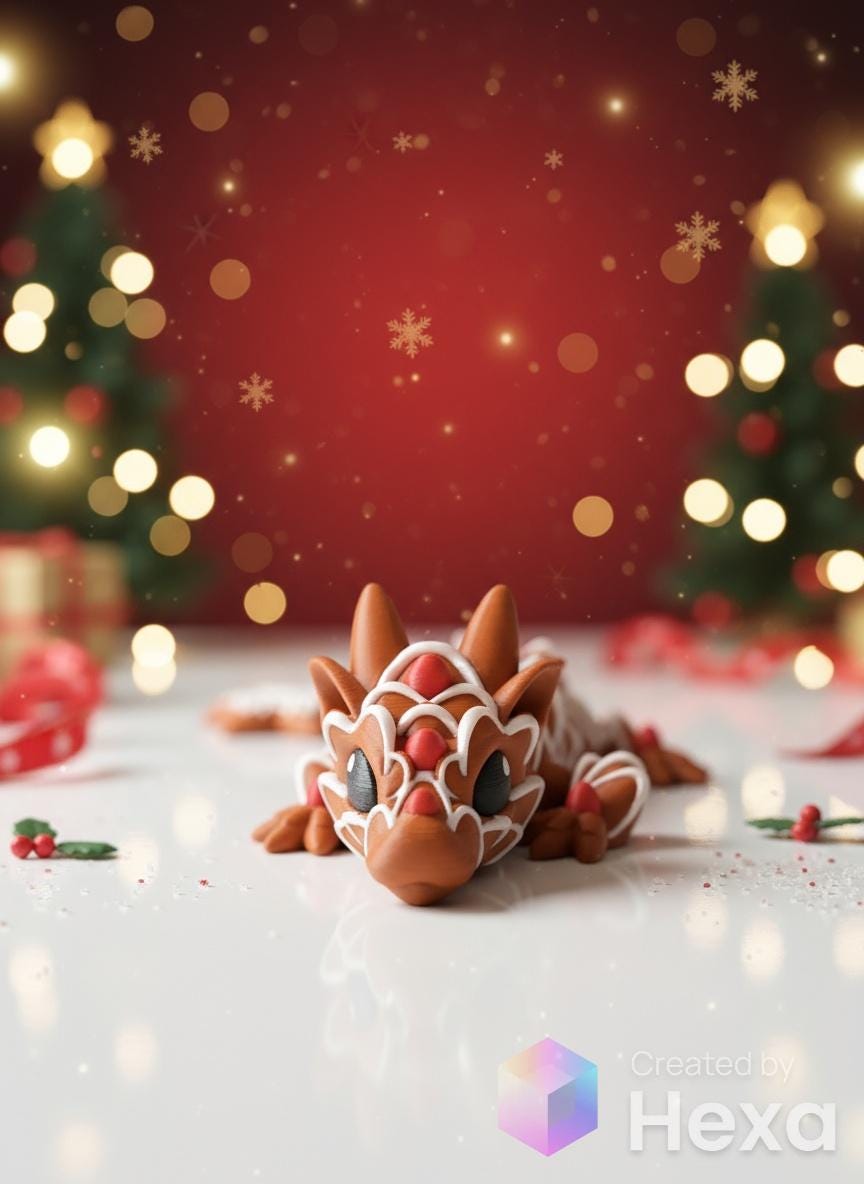 Gingerbread Dragon Christmas Articulated Dragon Gift 3D Printed Red or ...