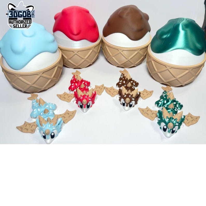 Sugar Rush Ice Cream Dragon Articulated Dragon and Egg: 3D Printed ...