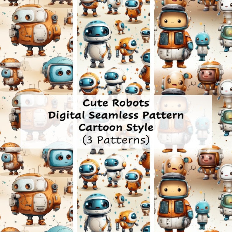 Cute Robots Cartoon Style Seamless Pattern 3 Patterns Commercial Use - Etsy