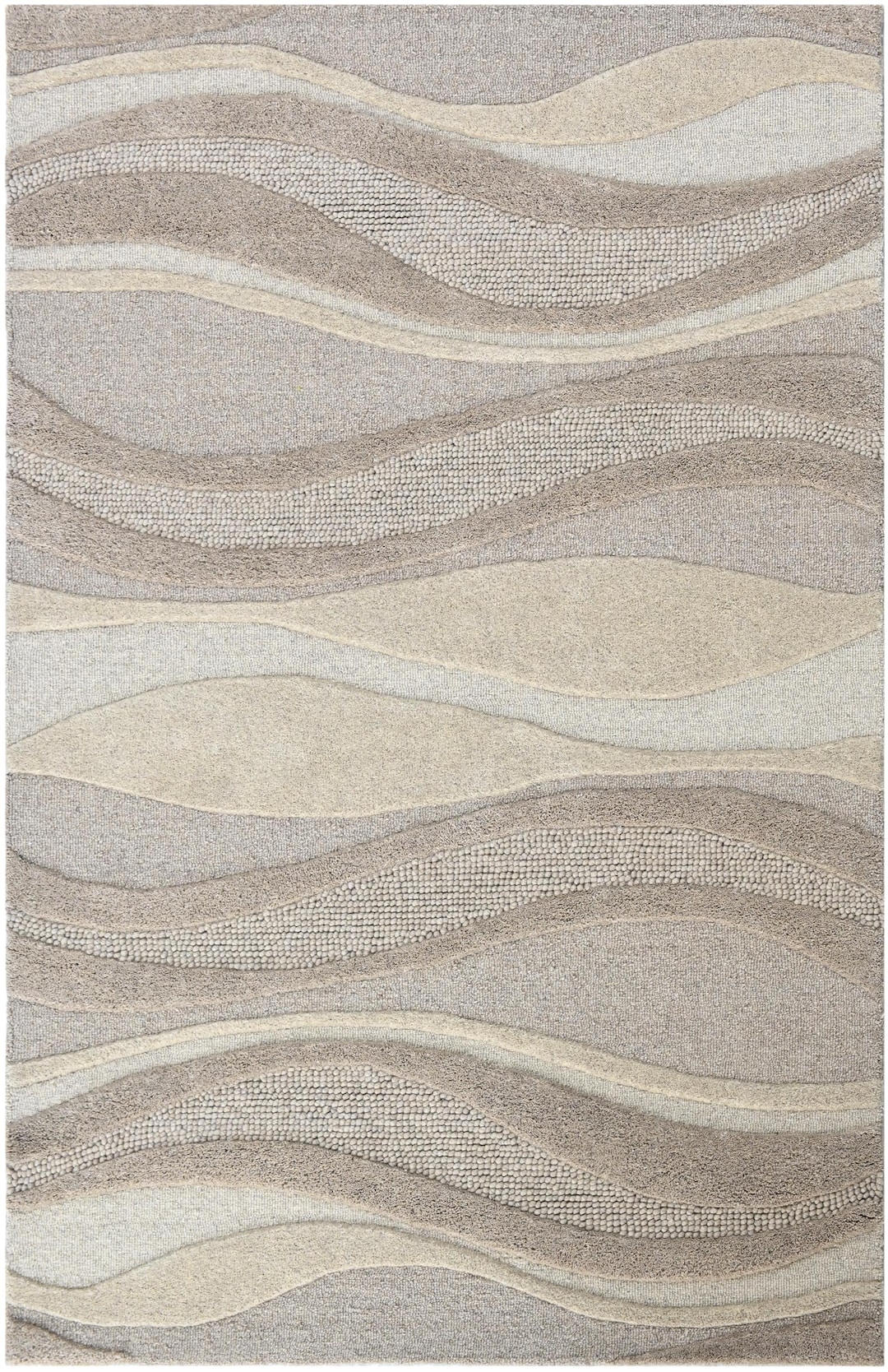 Modern Neutral Wave Pattern Area Rug Hand-tufted – Textured Beige and ...