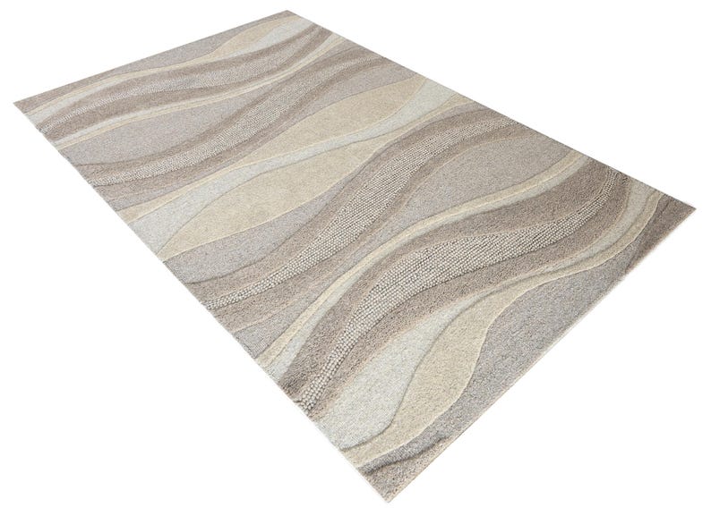 Modern Neutral Wave Pattern Area Rug Hand-tufted – Textured Beige and ...