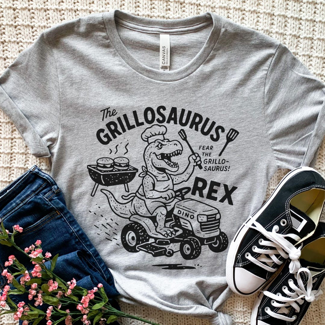 Funny Dinosaur Dad Shirt, T-rex Grilling T-shirt, Lawn Mower Dino Tee ...