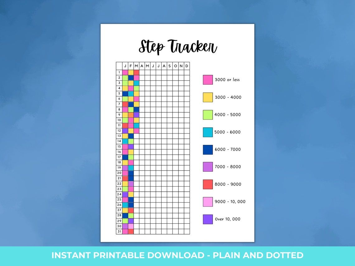 Step Tracker Yearly, Simple Bullet Journal Page, Health Tracker, Step ...