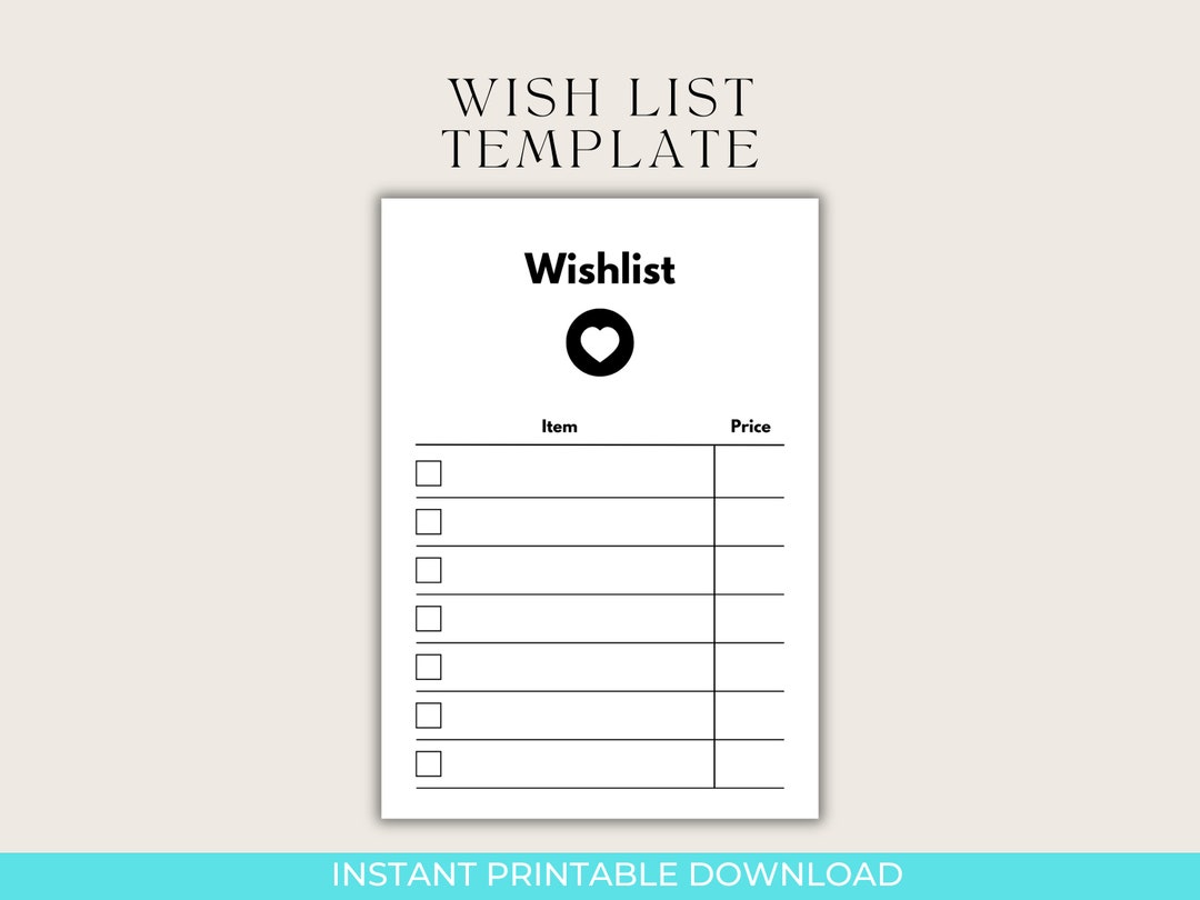 Wish List Template, Printable Wish List Tracker for Journaling, BUJO ...