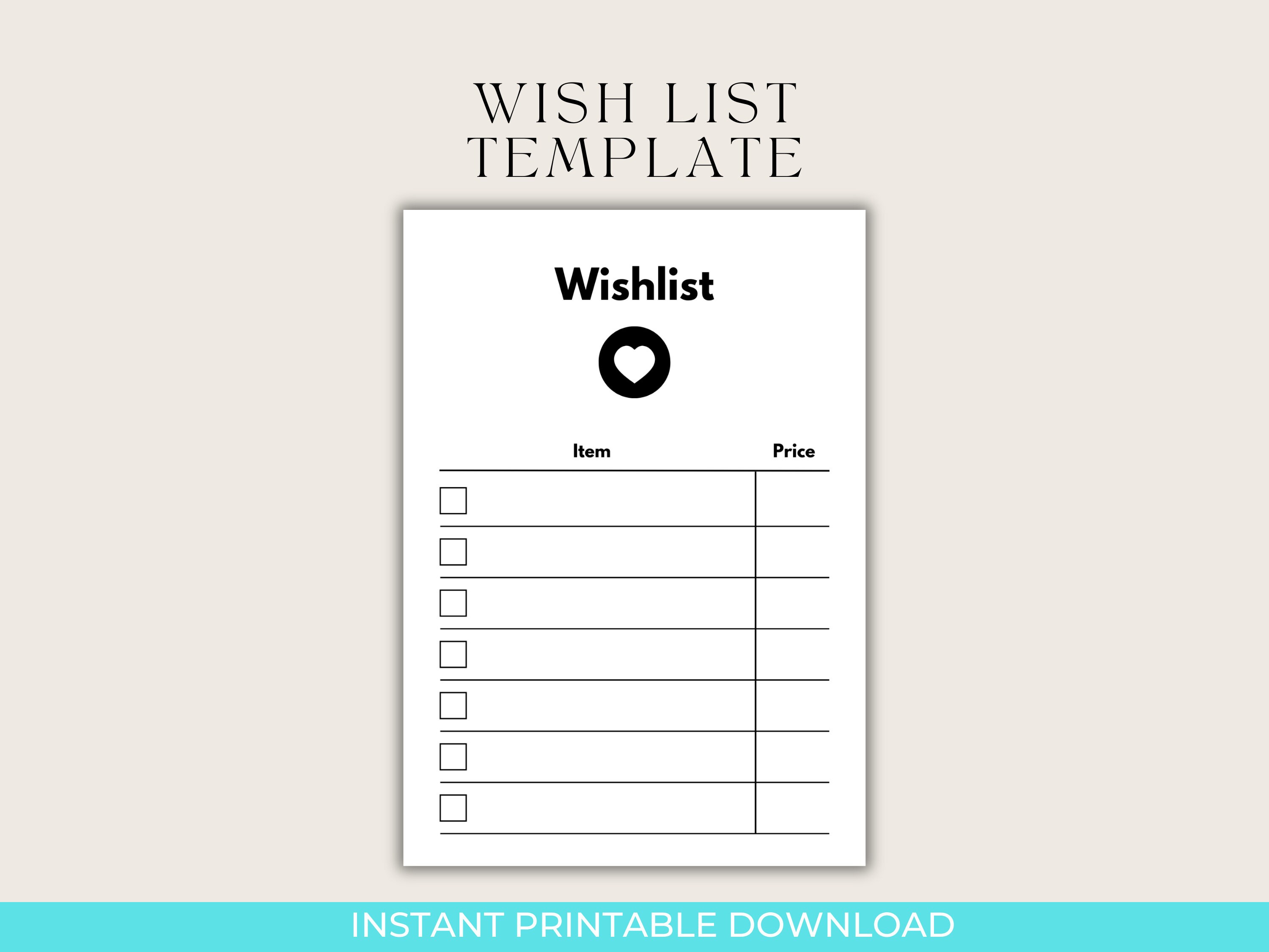 Wish List Template, Printable Wish List Tracker for Journaling, BUJO ...