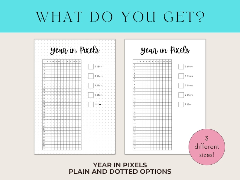 Year in Pixels Journal Page, Printable Organization Tracker, Rate My ...