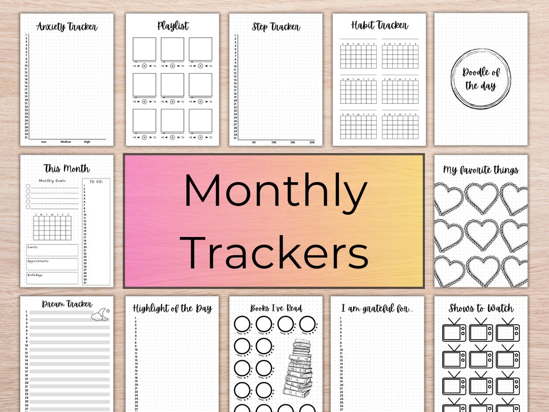 Monthly Trackers Bundle, Printable Bullet Journal Pages, Monthly ...