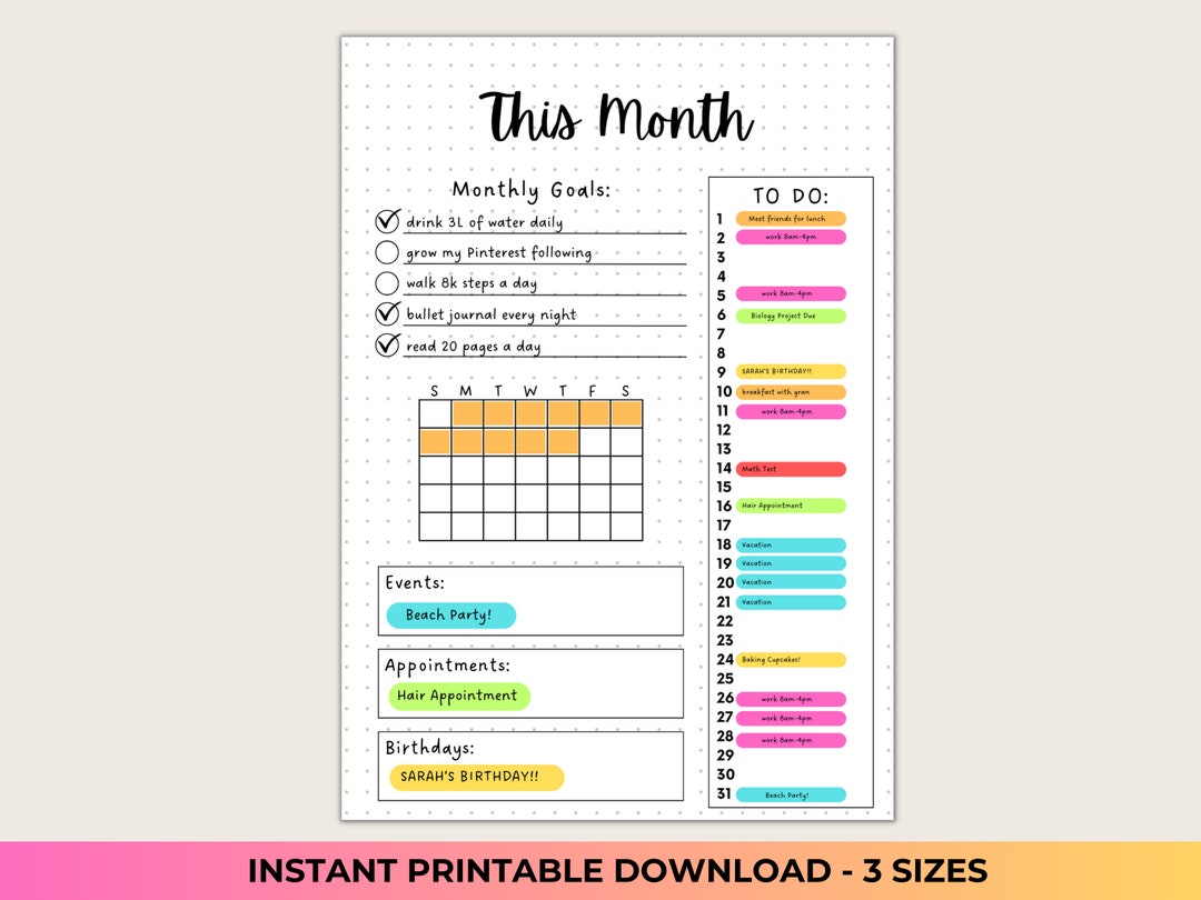 Printable Monthly Organization Planner Page, Motivational Month at a ...