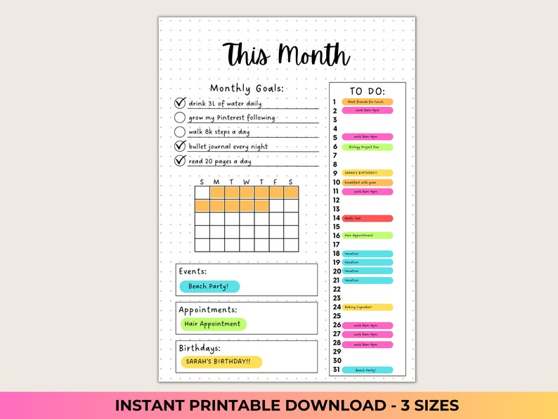 Printable Monthly Organization Planner Page, Motivational Month at a ...