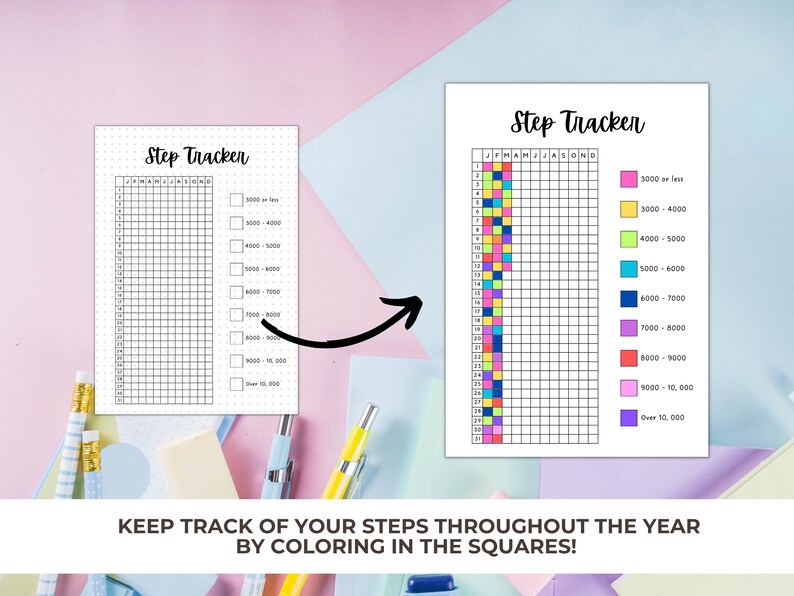 Step Tracker Yearly, Simple Bullet Journal Page, Health Tracker, Step ...