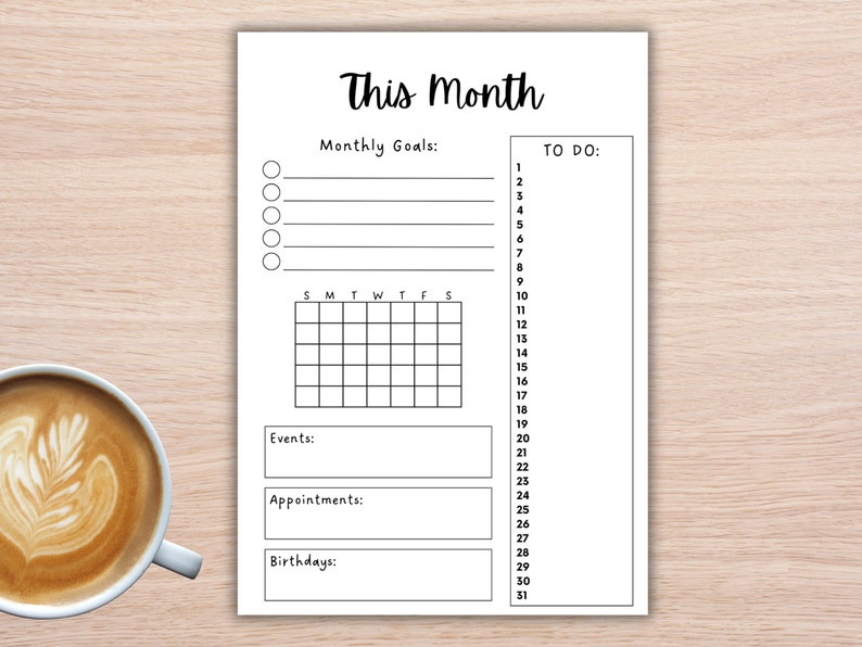 Printable Monthly Organization Planner Page, Motivational Month at a ...