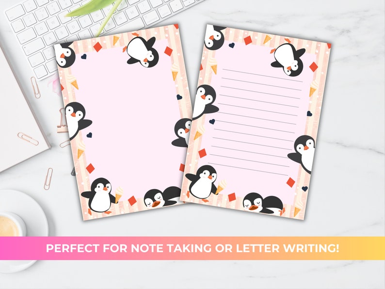 Printable Stationery Lined Paper, Writing Pages, Animal Themed Penguin ...