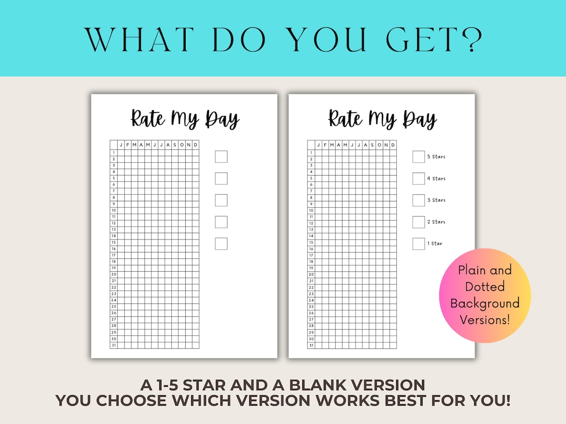 Rate My Day Journal Page, Printable Tracker, Daily Mood Tracker, Year in Pixels, A5 BUJO ...