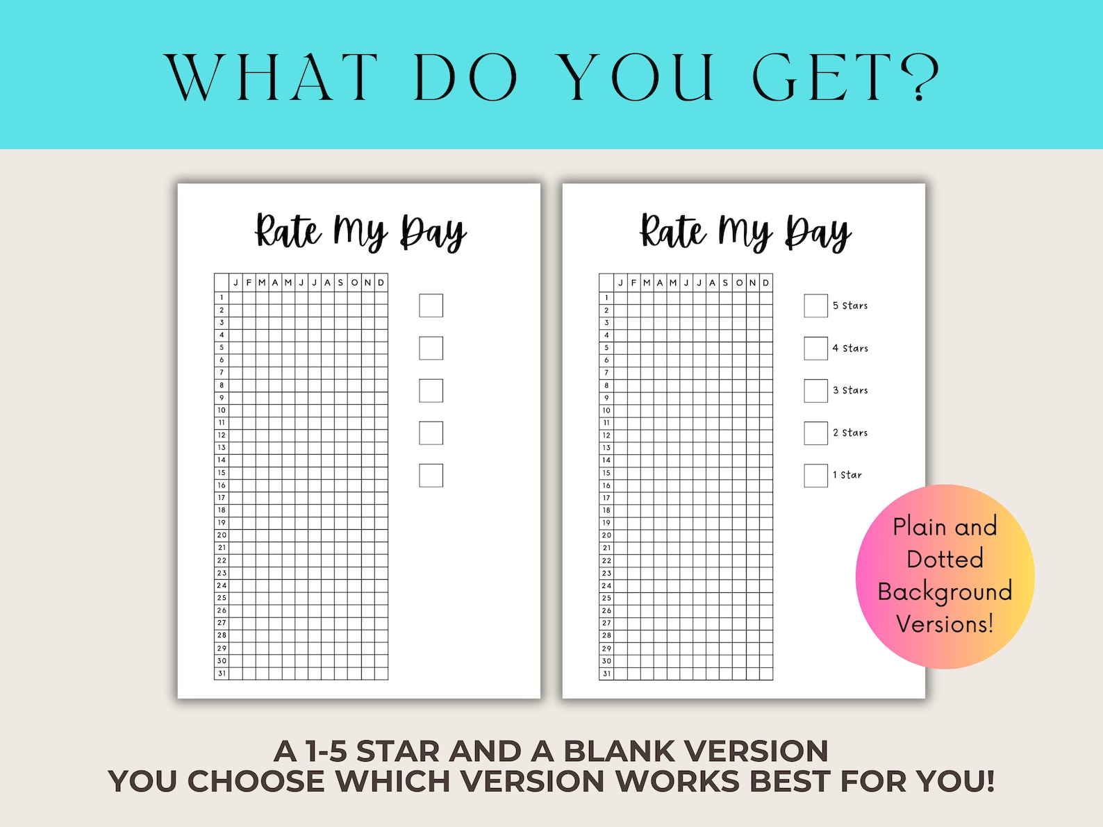Rate My Day Journal Page, Printable Tracker, Daily Mood Tracker, Year ...
