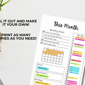 Printable Monthly Organization Planner Page, Motivational Month at a ...