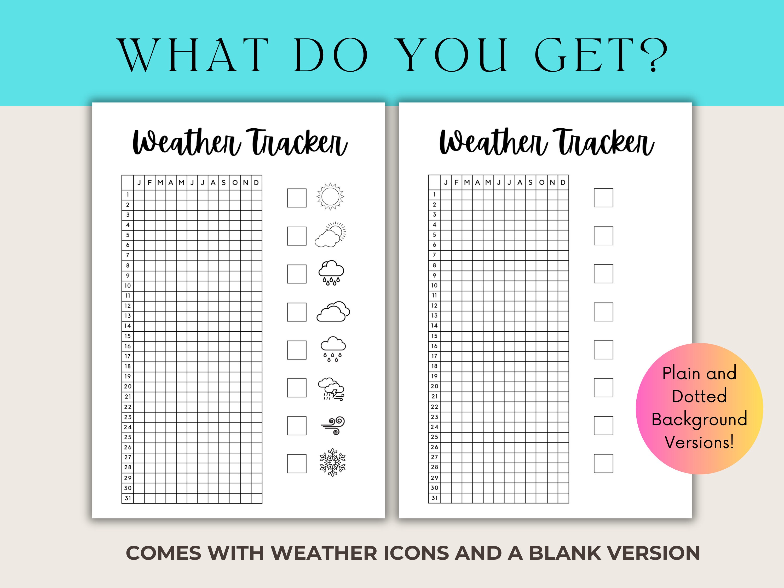 Weather Tracker, Printable Bullet Journal Page, Yearly Tracker Template ...