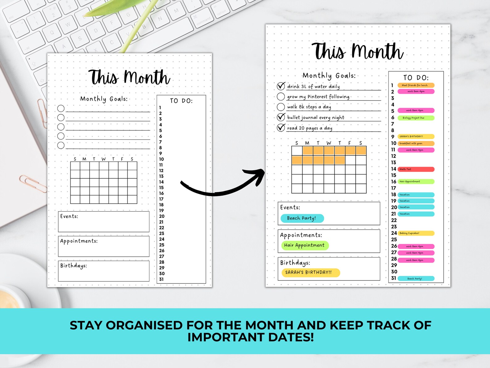 Printable Monthly Organization Planner Page, Motivational Month at a ...