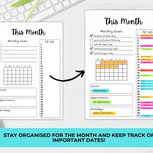 Printable Monthly Organization Planner Page, Motivational Month at a ...