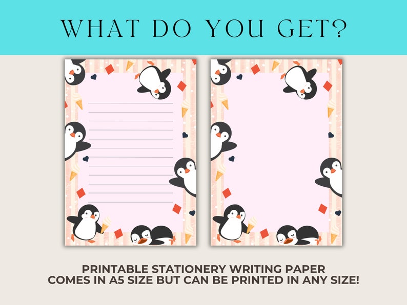Printable Stationery Lined Paper, Writing Pages, Animal Themed Penguin ...