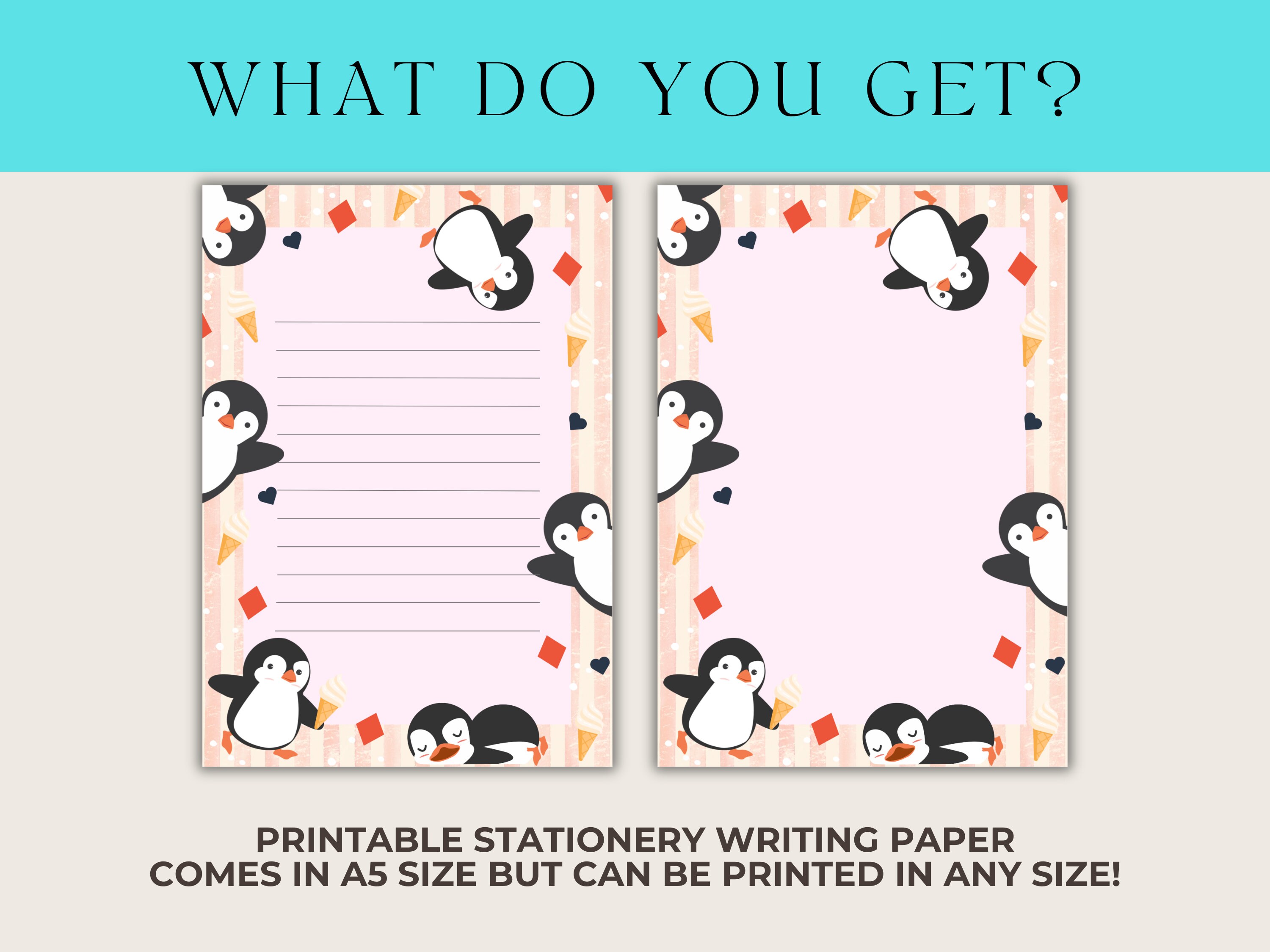 Printable Stationery Lined Paper, Writing Pages, Animal Themed Penguin ...