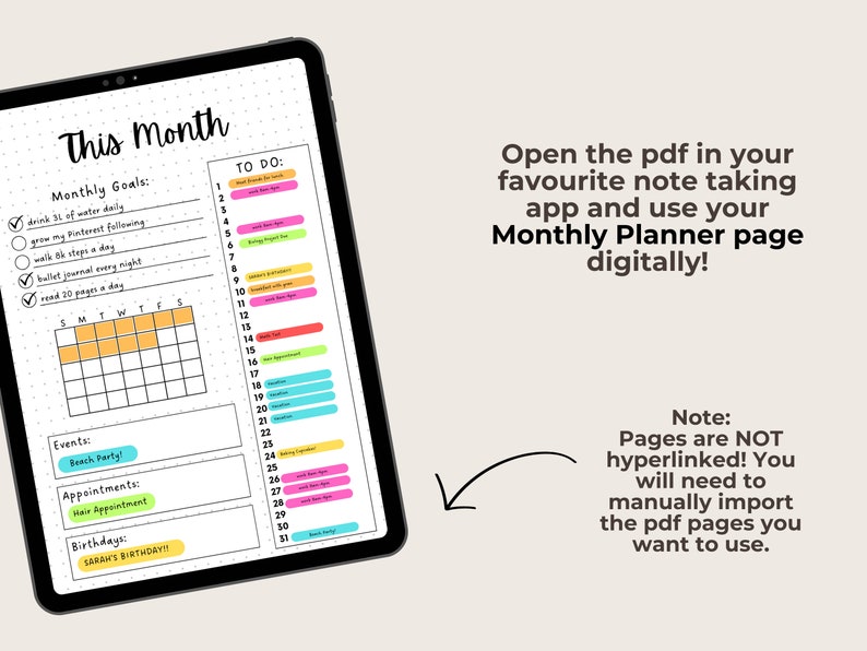 Printable Monthly Organization Planner Page, Motivational Month at a ...