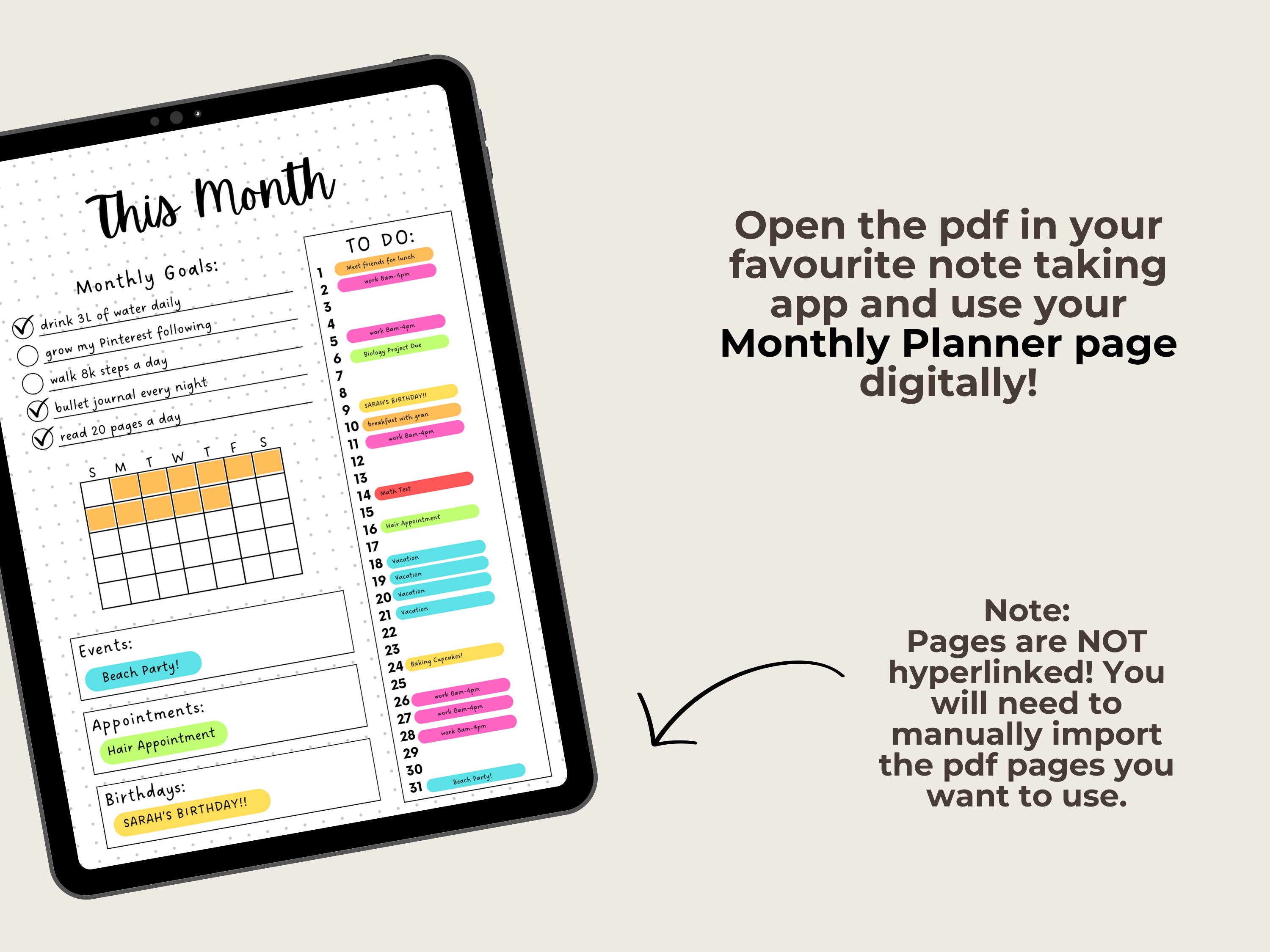 Printable Monthly Organization Planner Page, Motivational Month at a ...