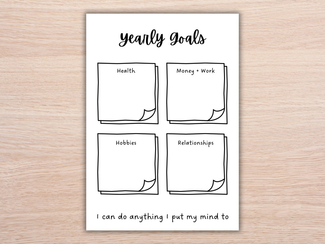 Yearly Goals Journal Page, Goal Tracker, Printable Motivational Planner ...