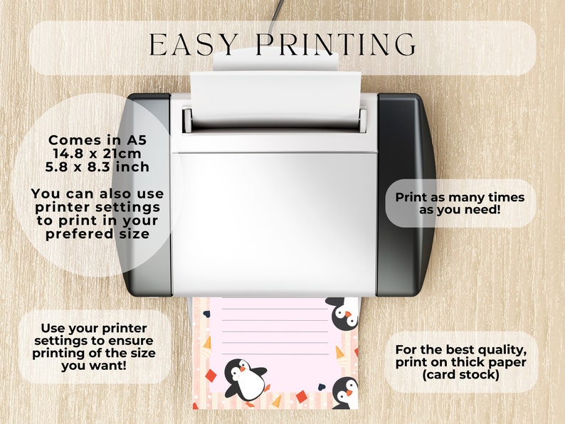 Printable Stationery Lined Paper, Writing Pages, Animal Themed Penguin ...