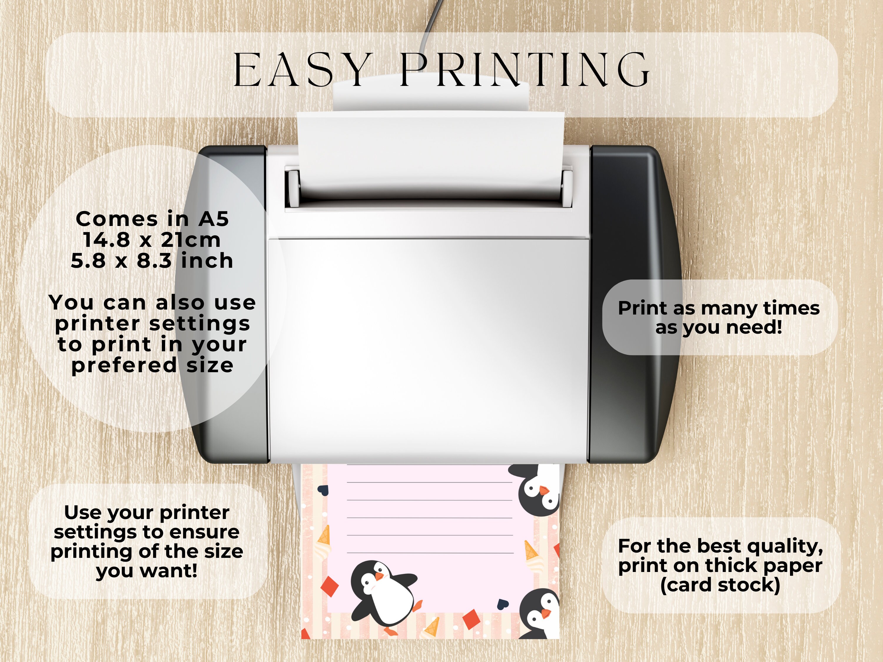 Printable Stationery Lined Paper, Writing Pages, Animal Themed Penguin ...