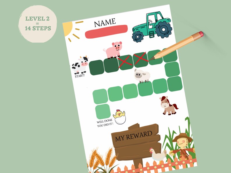 Printable Reward Chart / Card Farm for Toddlers L Multiple Levels Daily ...