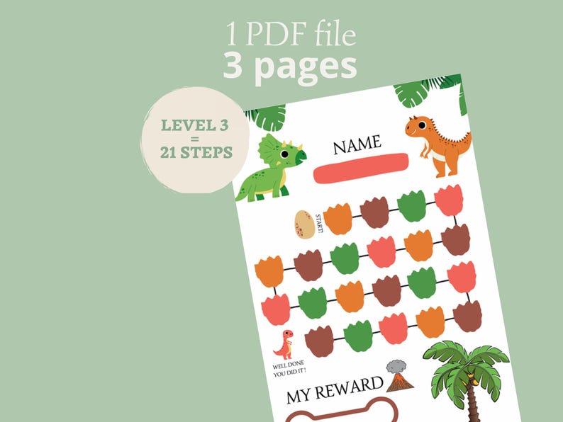 Printable Reward Chart / Card Dinosaur for Toddlers L Multiple Levels ...