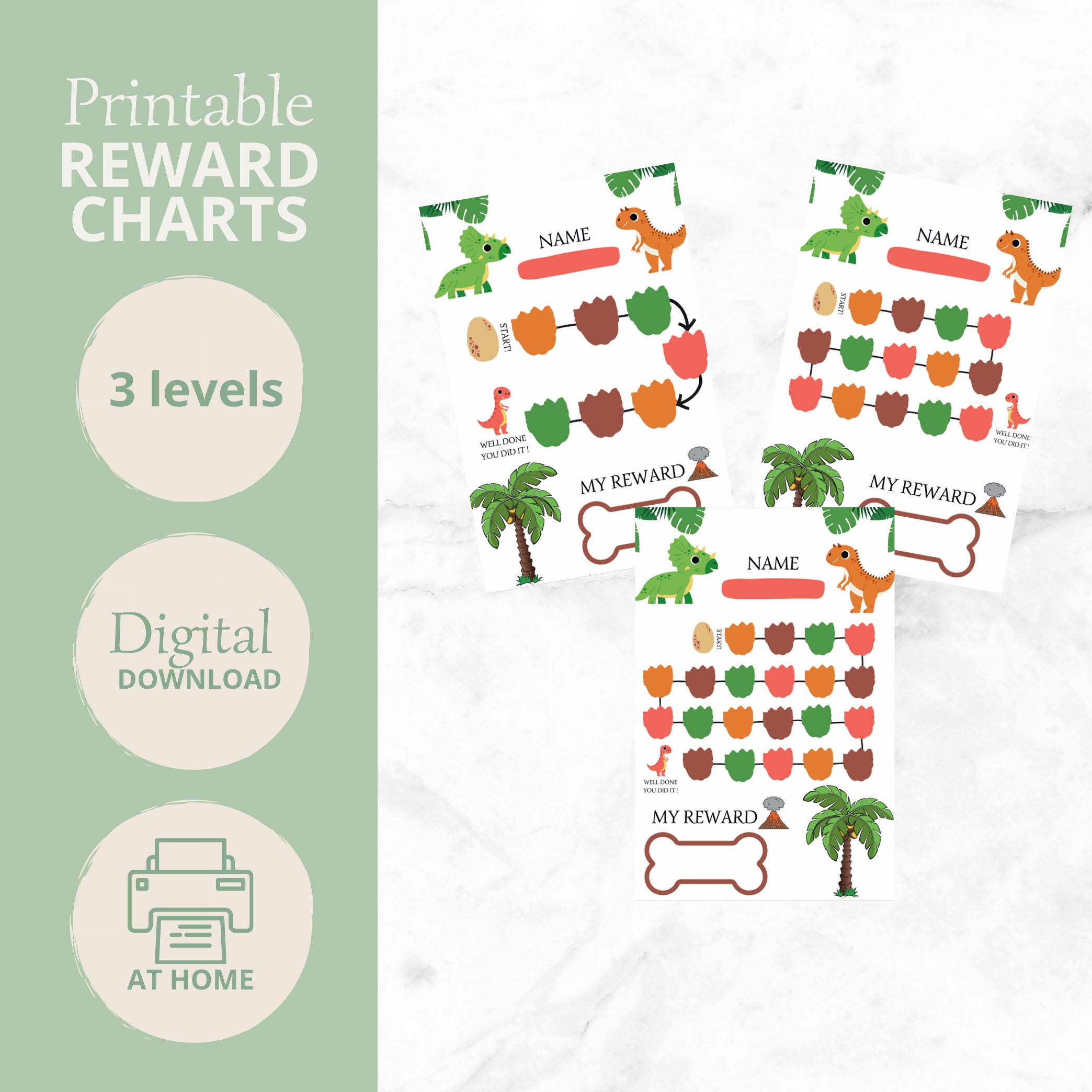 Printable Reward Chart / Card Dinosaur for Toddlers L Multiple Levels ...