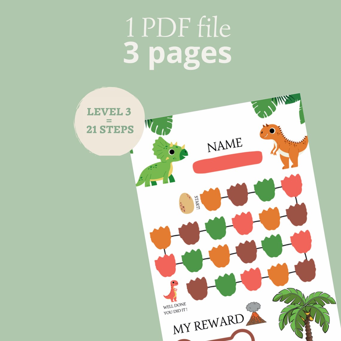 Printable Reward Chart / Card Dinosaur for Toddlers L Multiple Levels ...