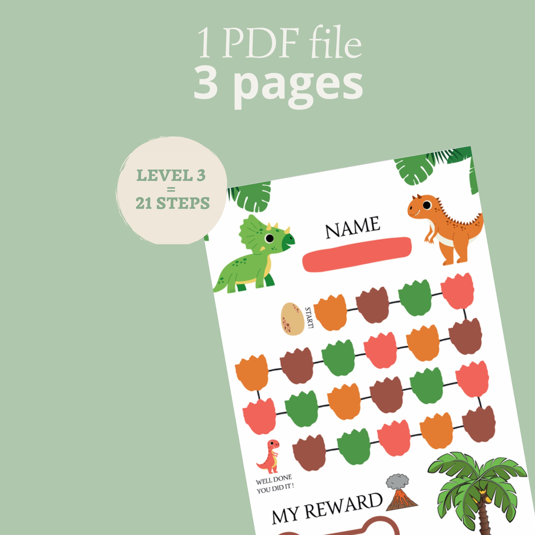 Printable Reward Chart / Card Dinosaur for Toddlers L Multiple Levels ...