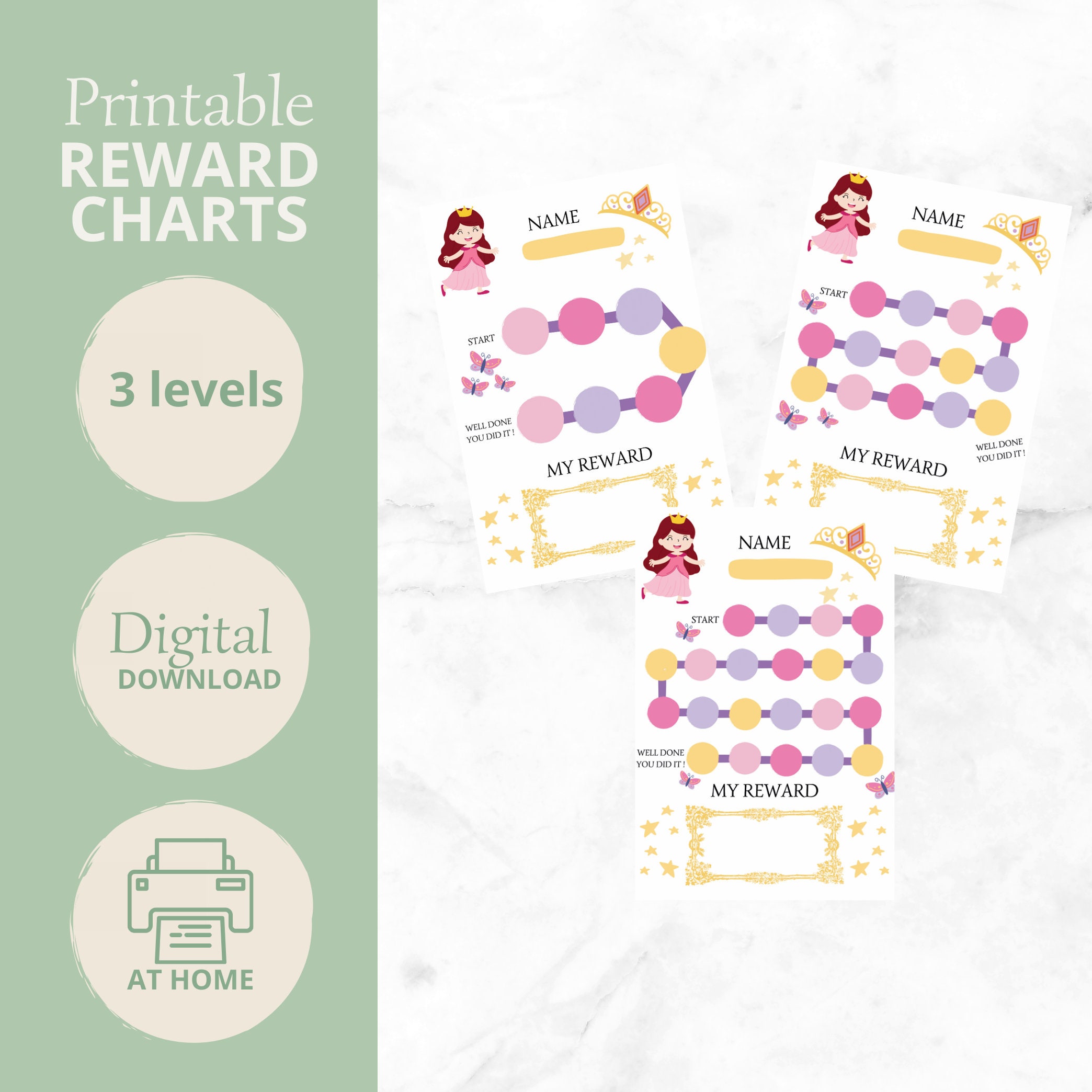 Printable Reward Chart / Card Princess for Toddlers L Multiple Levels ...