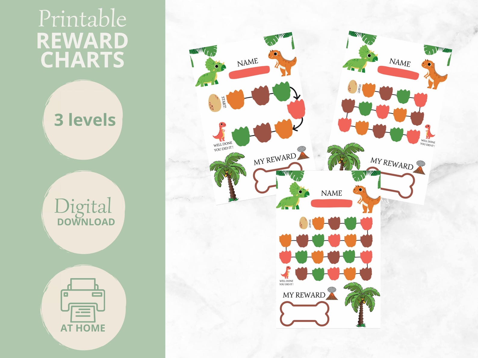 Printable Reward Chart / Card Dinosaur for Toddlers L Multiple Levels ...