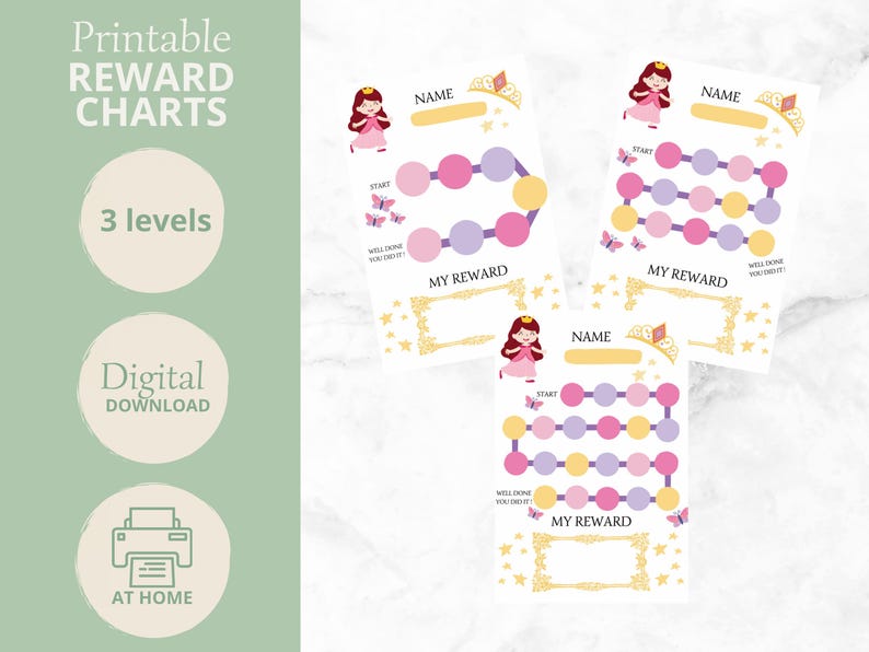 Printable Reward Chart / Card Princess for Toddlers L Multiple Levels ...