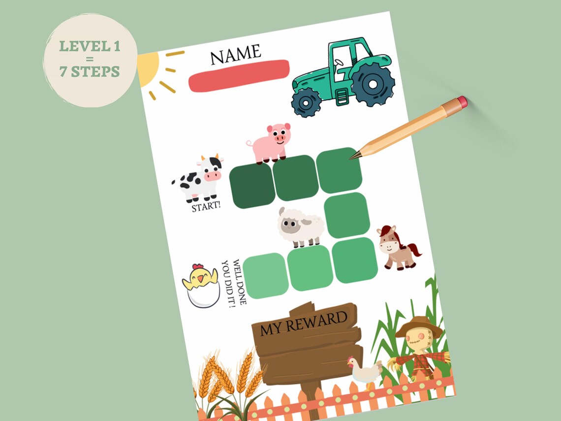 Printable Reward Chart / Card Farm for Toddlers L Multiple Levels Daily ...