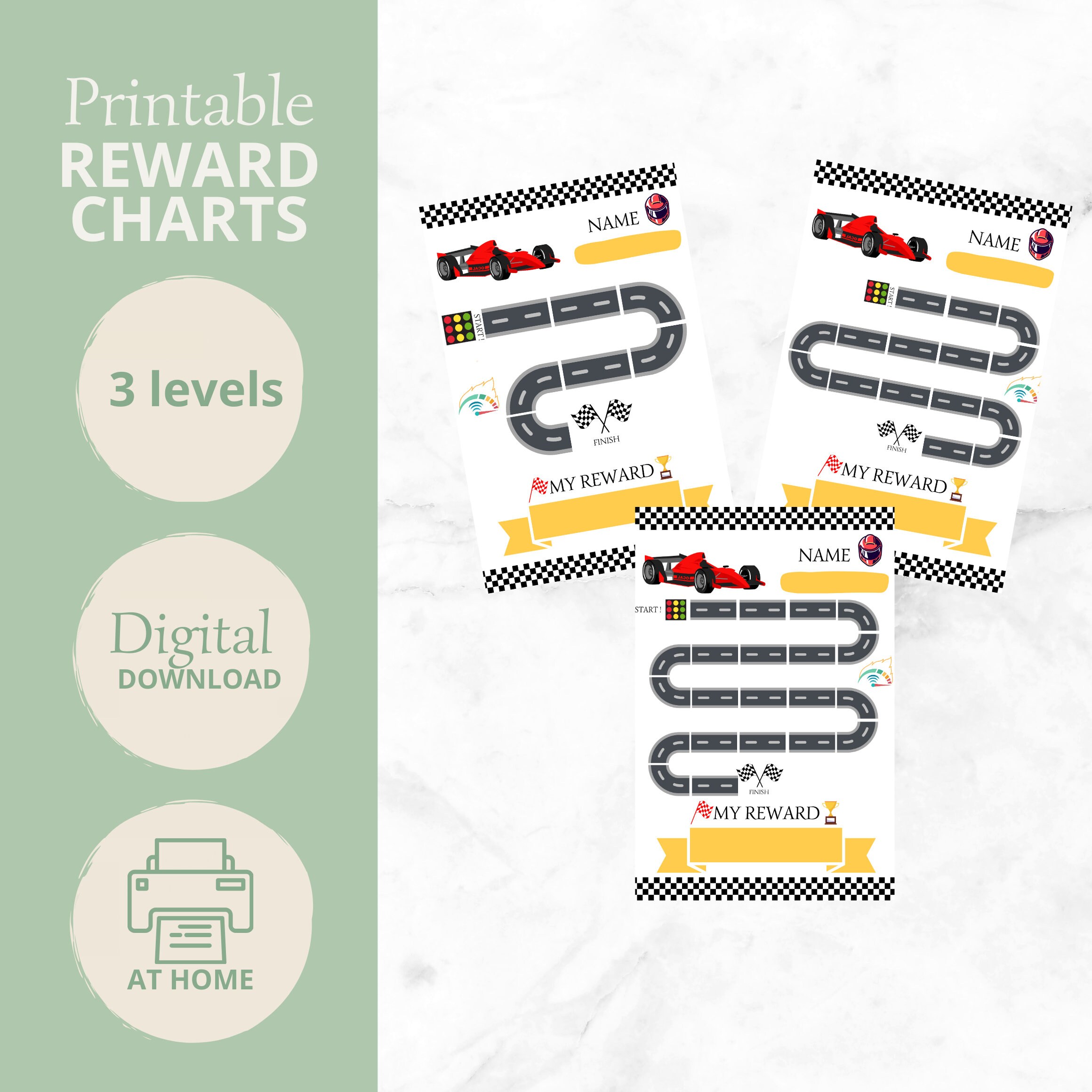 Printable Reward Chart / Card Race Car for Toddlers L Multiple Levels ...