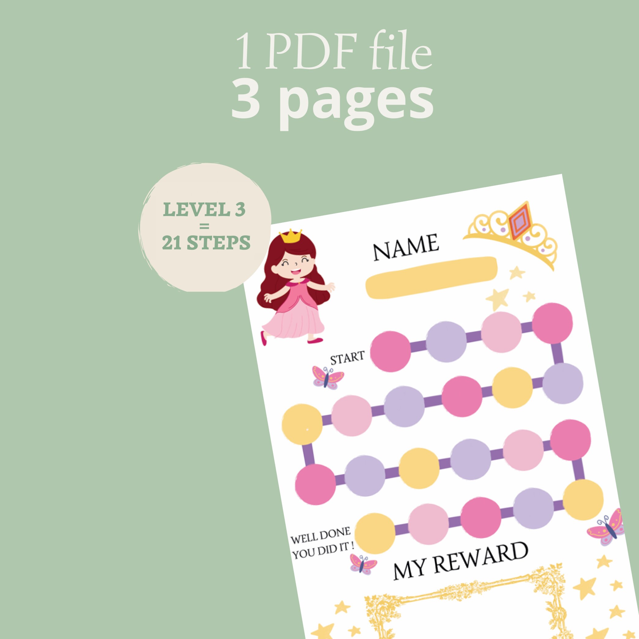 Printable Reward Chart / Card Princess for Toddlers L Multiple Levels ...