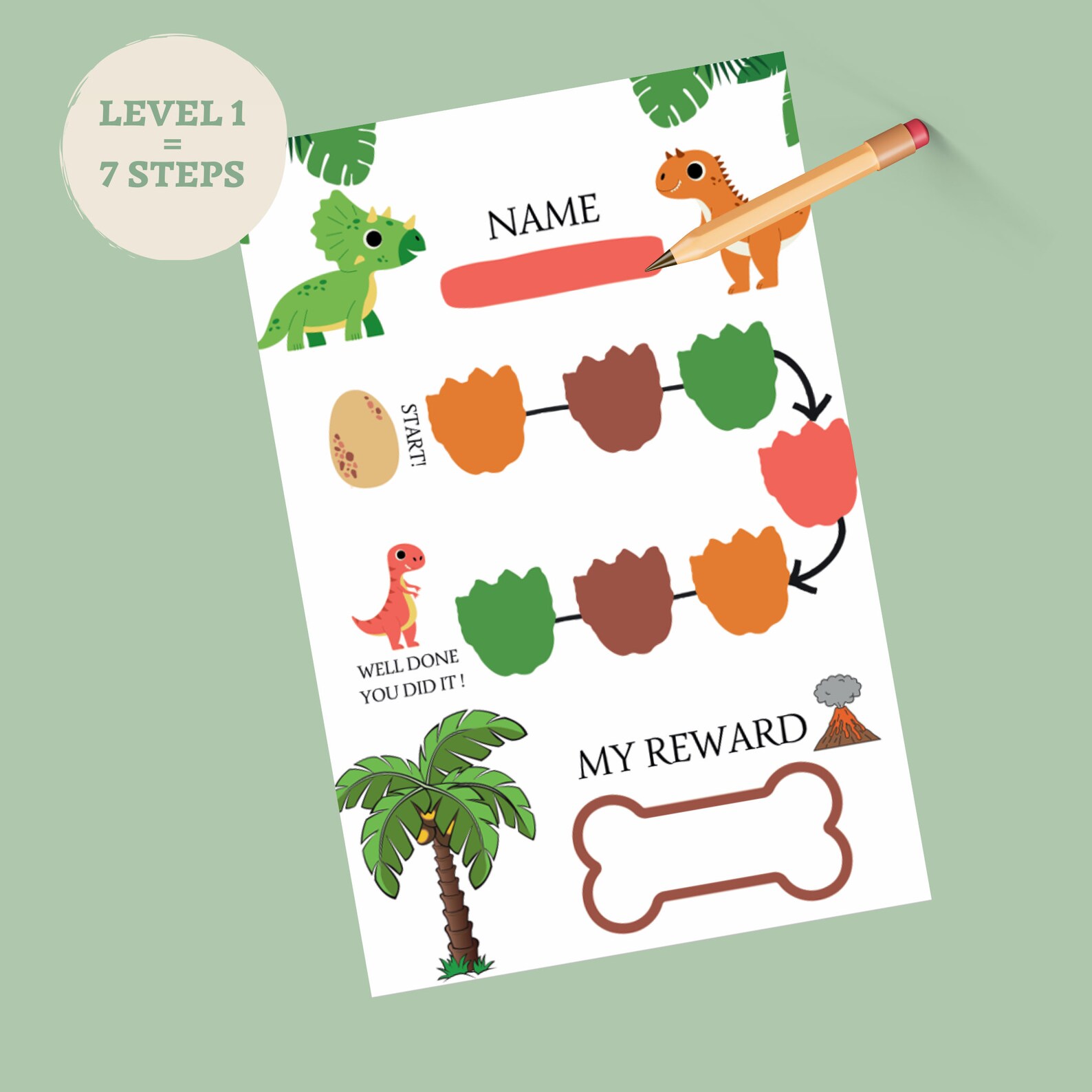 Printable Reward Chart / Card Dinosaur for Toddlers L Multiple Levels ...