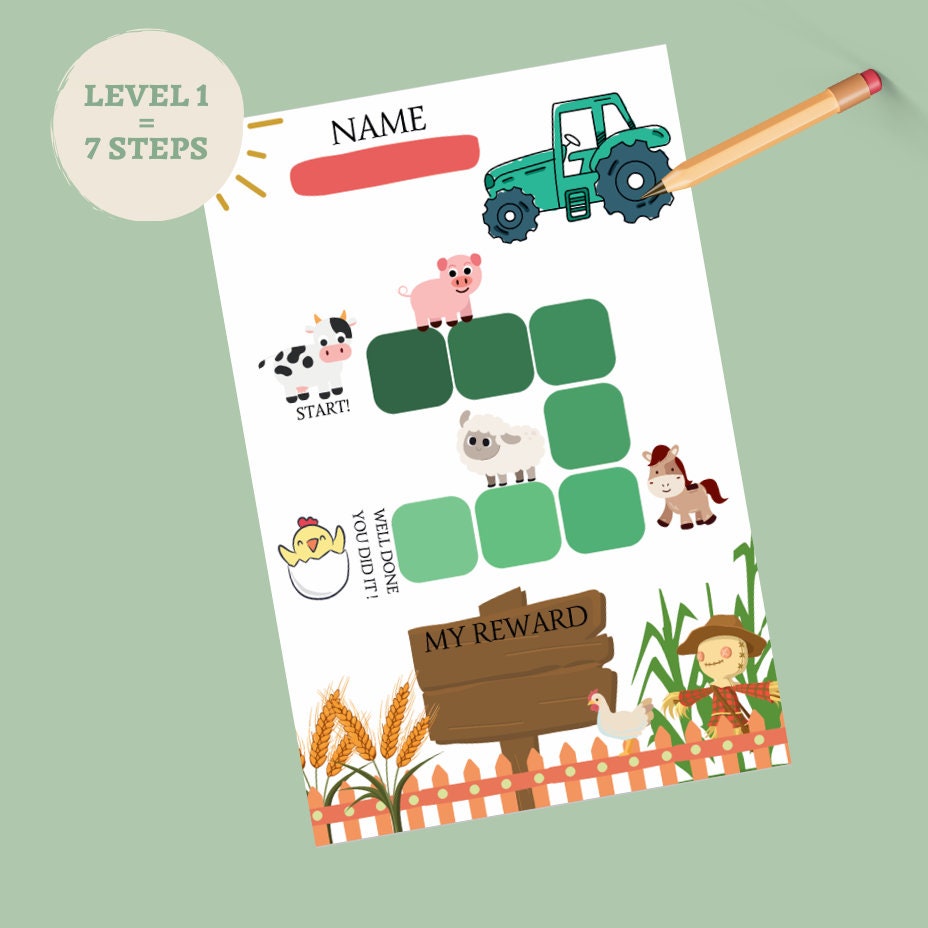 Printable Reward Chart / Card Farm for Toddlers L Multiple Levels Daily ...