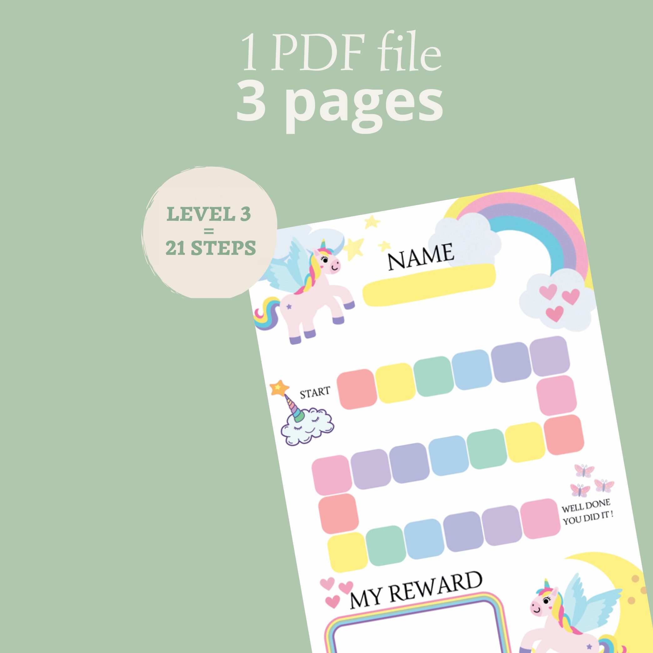 Printable Reward Chart / Card Unicorn for Toddlers L Multiple Levels ...