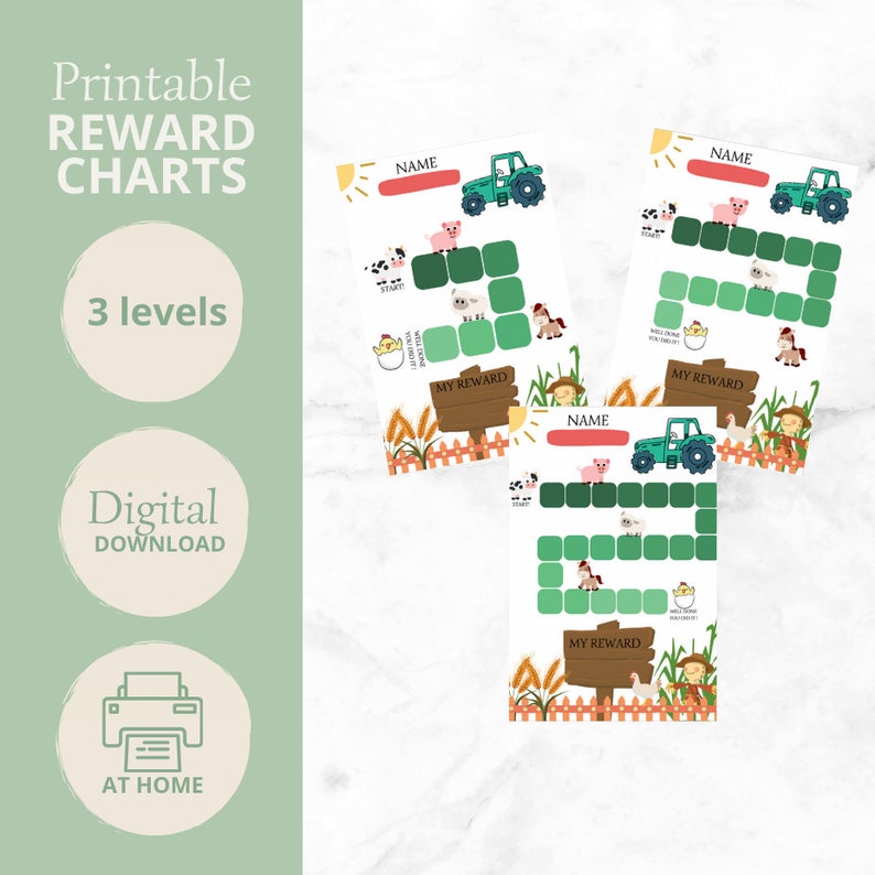 Printable Reward Chart / Card Farm for Toddlers L Multiple Levels Daily ...