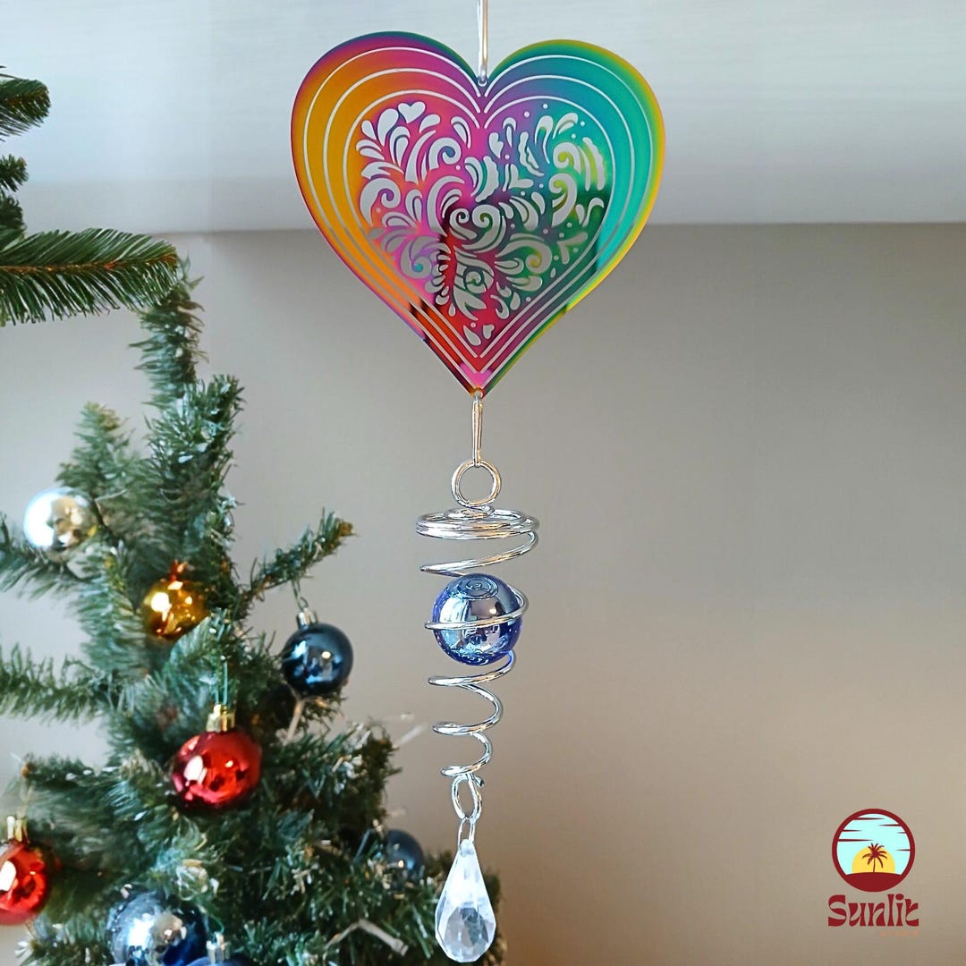 3D Heart Wind Spinner With Crystal Ball | Hanging Garden Ornament ...