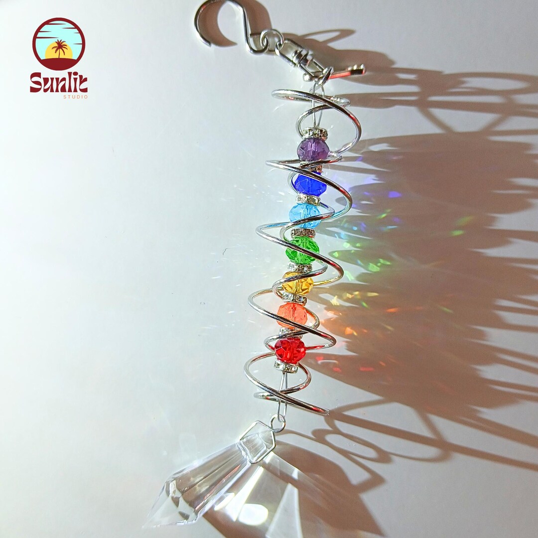 Crystal Chakra Wind Spinner | Crystal Rainbow Suncatcher | Spiral Wind ...
