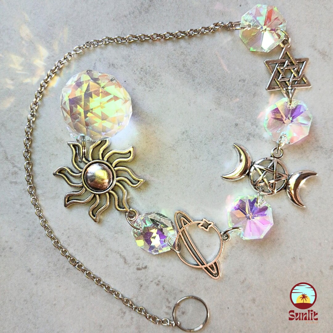 Cute Space Suncatcher | Galaxy Crystal Sun Catcher | Crescent Moon ...