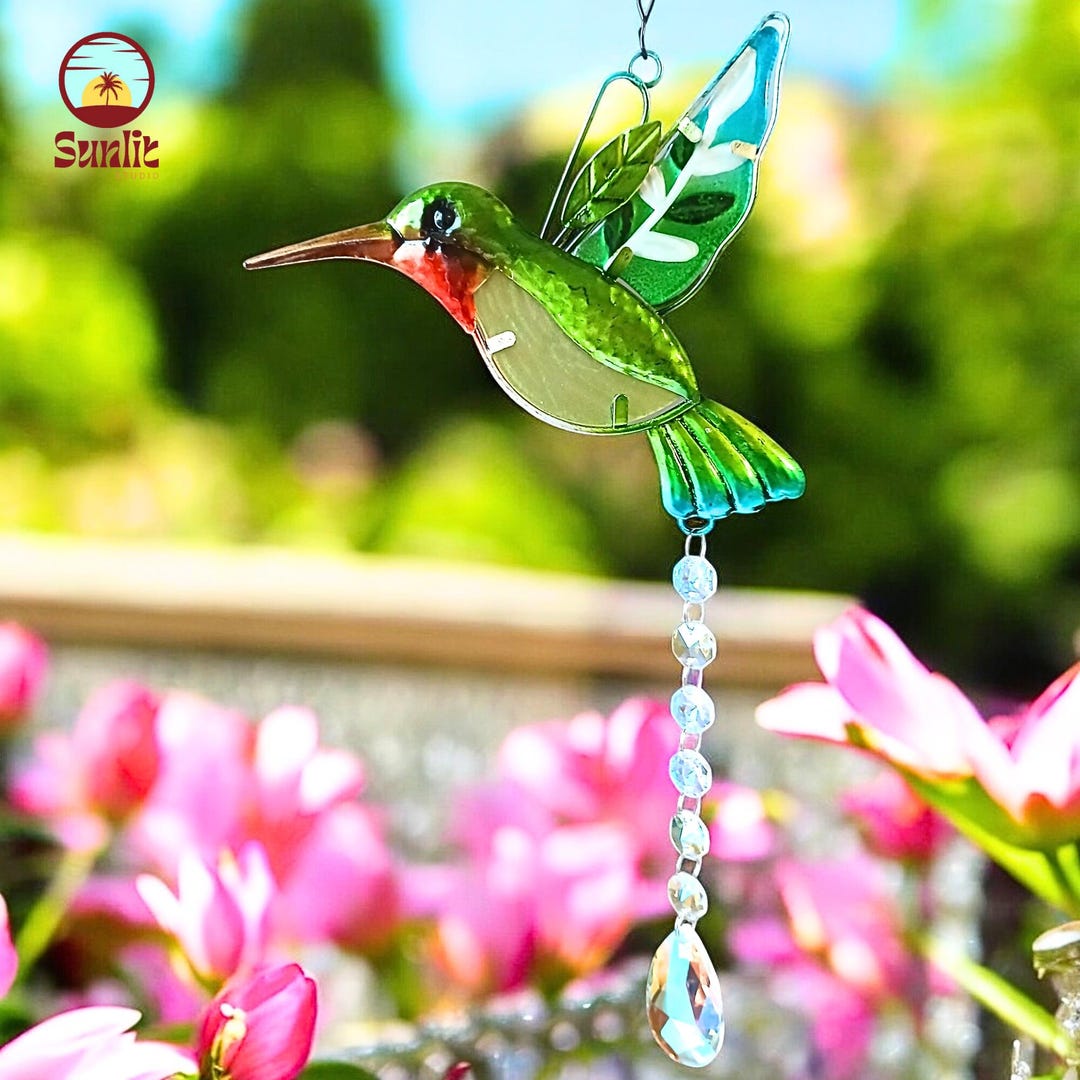 Hummingbird Crystal Suncatcher, Metal Humming Bird Stained Glass Sun ...